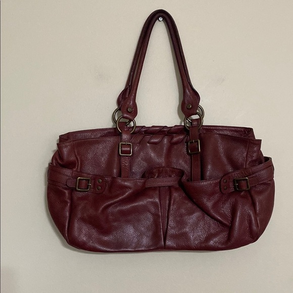 Plinio Visona | Bags | Plinio Visona Elegant Burgundy Leather Tote Bag ...